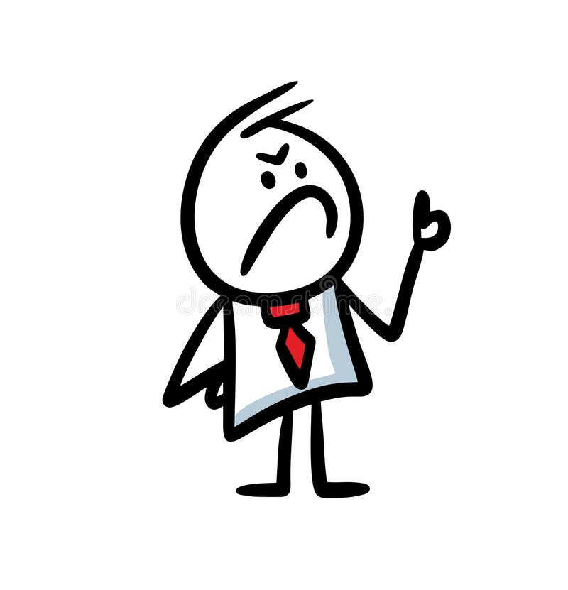 Strict Doodle Man in Office Costume and Red Tie Telling Something Wise ...