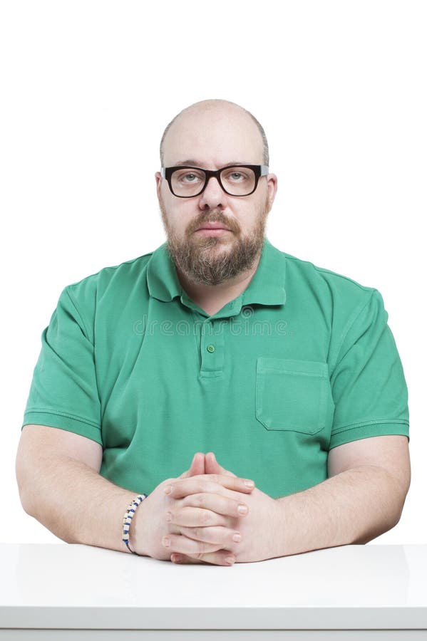 Strict Man Sitting at the Table. in Isolation Stock Photo - Image of ...