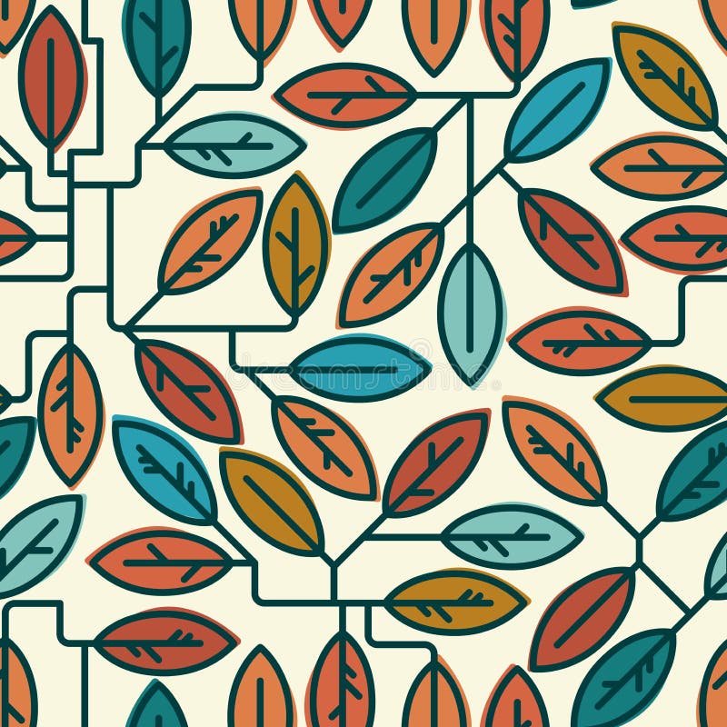 Strict Seamless Geometric Pattern with Leaves and Branches. Floral ...