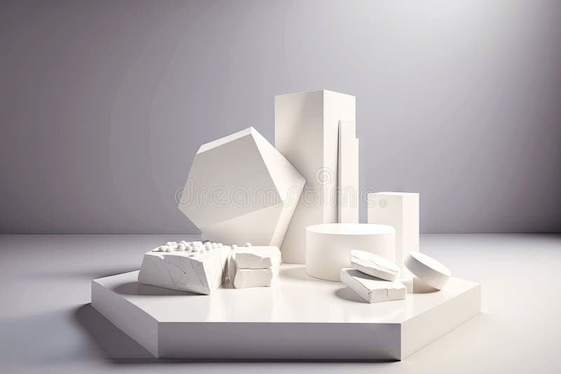 Strict Static Figures in 3D Art Abstract Installations of White Color ...