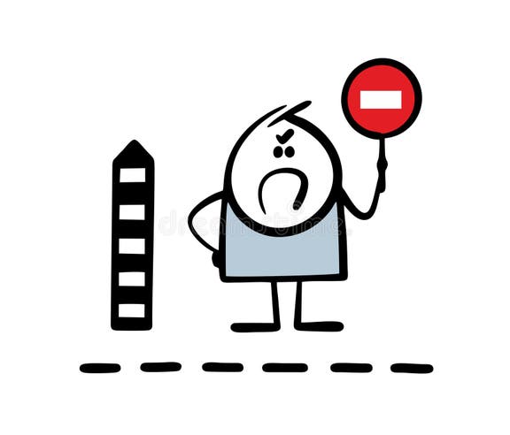 Strict Stickman Stands at the Border, Holds Prohibition Sign and Does ... Strict Stickman Stands at the Border, Holds Prohibition Sign and Does ...