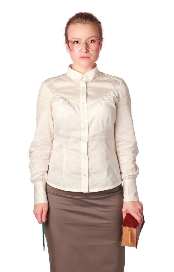 Strict Teacher with Class Book Stock Photo - Image of shirt ...