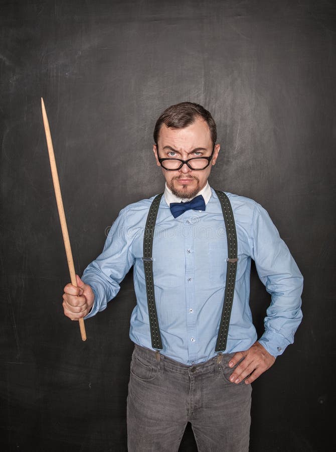 Handsome Strict Teacher In Eyeglasses Looking At You On Blackboard ...