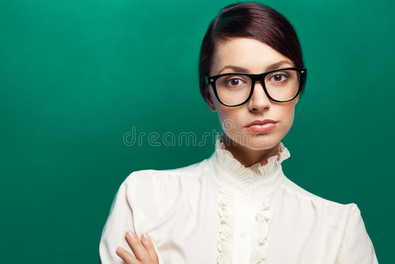 Strict Woman in Large Glasses Stock Image - Image of nice, eyeglasses ...