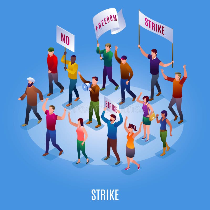 Strike Activists Protesting with Flags and Banners Illustration ...