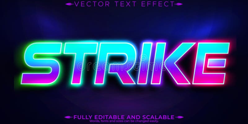 Strike Gaming Text Effect, Editable Neon and Laser Text Style Stock ...