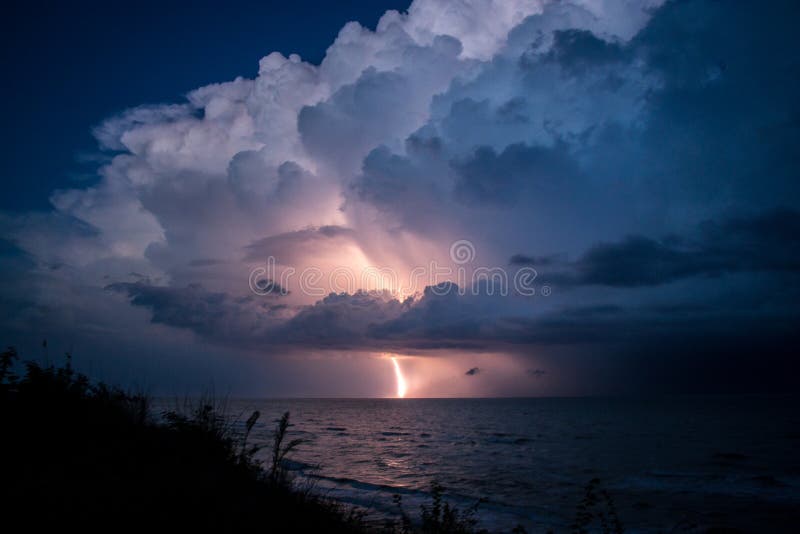 Strike of Lightning from Big Beautiful Cloud after Storm Stock Image ...