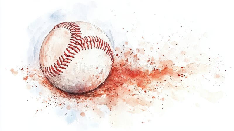 Strike Out Strokes Month Dynamic Watercolor Baseball in Motion with ...
