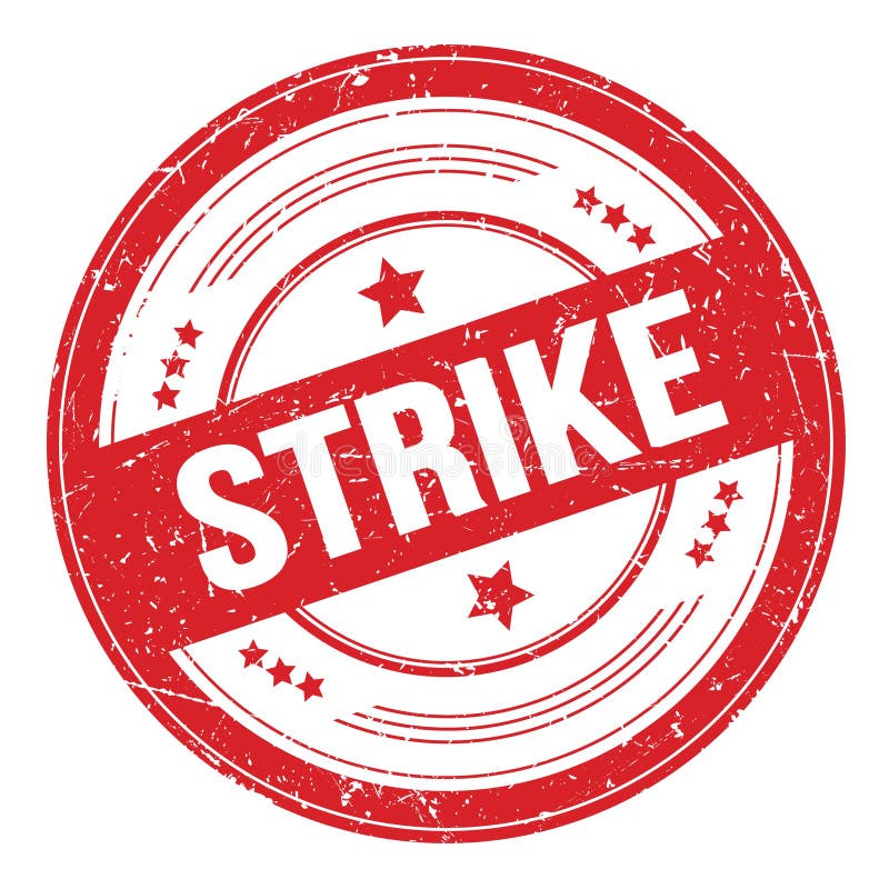 STRIKE Text on Red Round Grungy Stamp Stock Illustration - Illustration ...