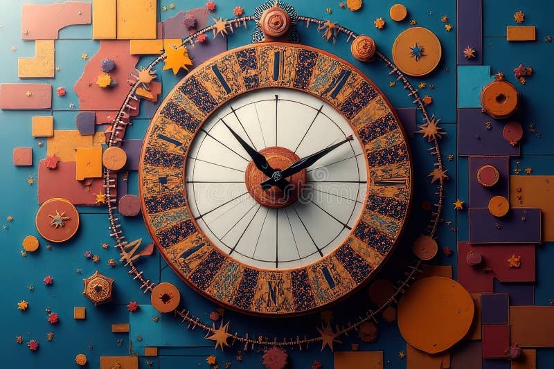 Striking Abstract Art Clock in Vibrant Colors Stock Illustration ...