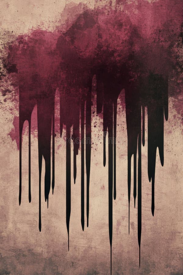 Abstract Dripping Paint Art with Maroon and Black on Vintage Canvas ...