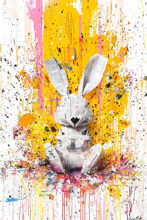 Vibrant Abstract Newspaper Rabbit Art Print Colorful Pop Art Animal ...