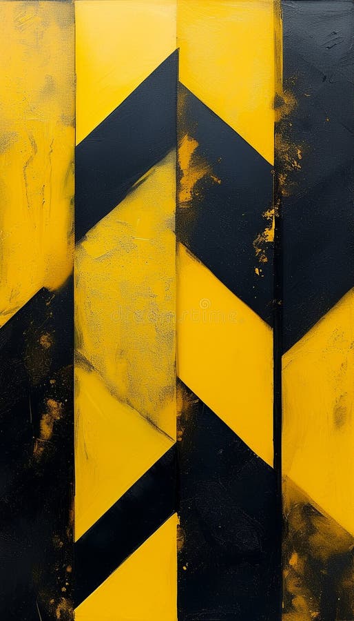 Striking Abstract Composition with Black and Yellow Chevrons on Canvas ...