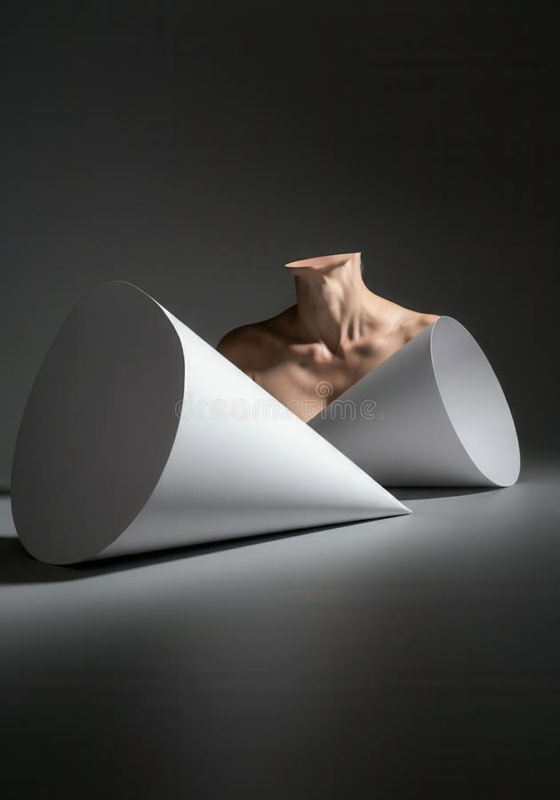 Abstract Sculpture Featuring a Headless Torso and Conical Shapes in ...