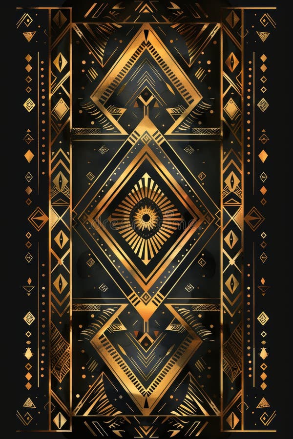 Abstract Geometric Design with Gold and Black Patterns on a Dark ...