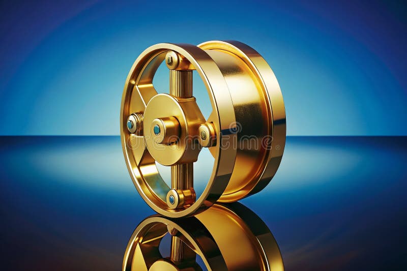 A Striking Abstract Design Golden Pulley Reflecting on a Deep Blue ...