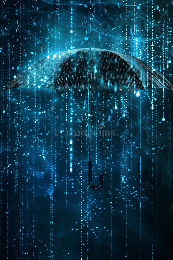 Abstract Glowing Umbrella Representing Digital Safety Net on Blue ...