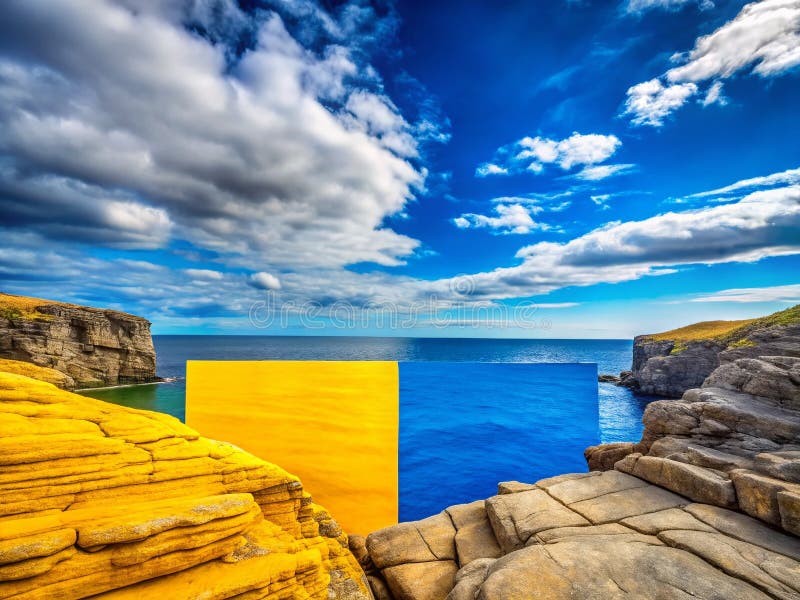 A Striking Abstract Landscape Blue and Yellow Rectangular Forms ...