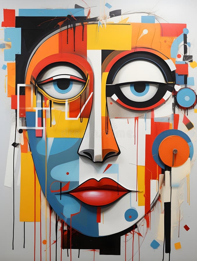 A Surreal, Colorful Portrait with Geometric Shapes Forming an ...