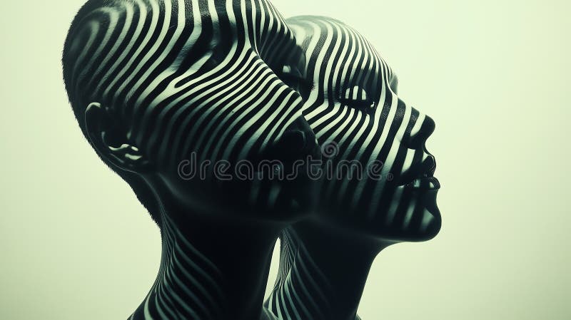 Abstract Dual-faced Portrait with Bold Striped Patterns and Shadow ...