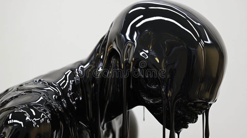 Abstract Sculpture of a Dripping Figure in Glossy Black Finish with ...