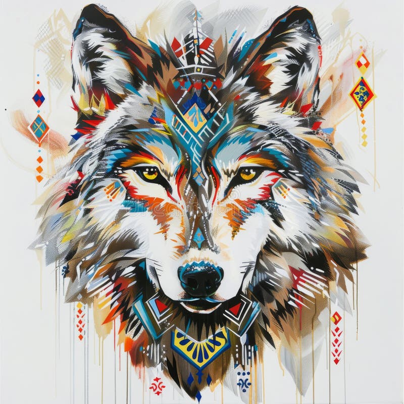 Vibrant Abstract Wolf Portrait with Geometric Patterns Stock ...
