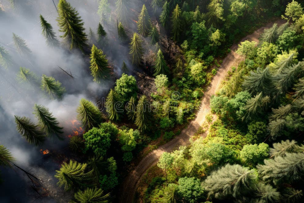 Aerial View of an Uncontrolled Forest Fire Spreading Across a Dense ...