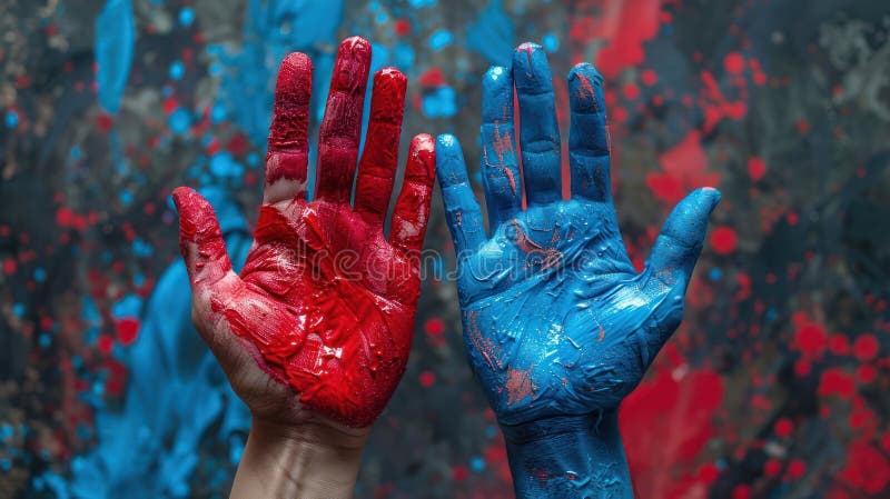 Red and Blue Hands Raised in AI-Generated Image, Symbolizing USA ...