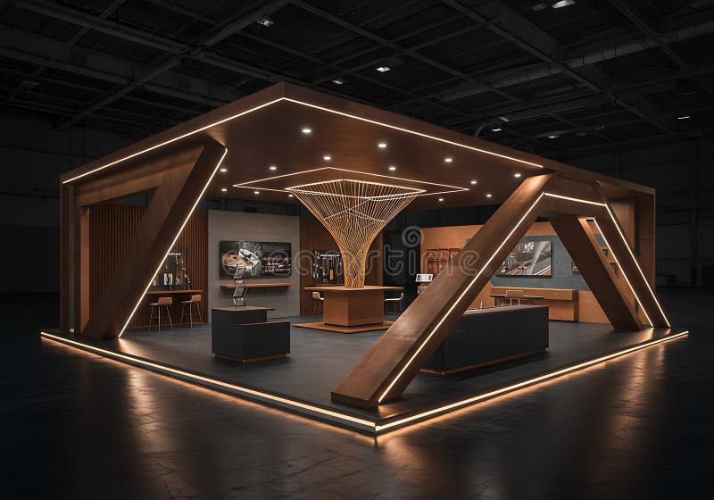 Striking Architectural Exhibition Booth Illuminated with Warm Ambient ...