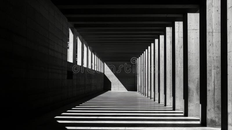Striking Architectural Space Featuring Concrete Pillars Casting Long ...