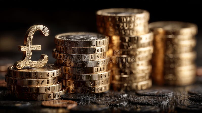 Gold Coins Stack Displaying British Pound Symbol in a Rich Setting ...