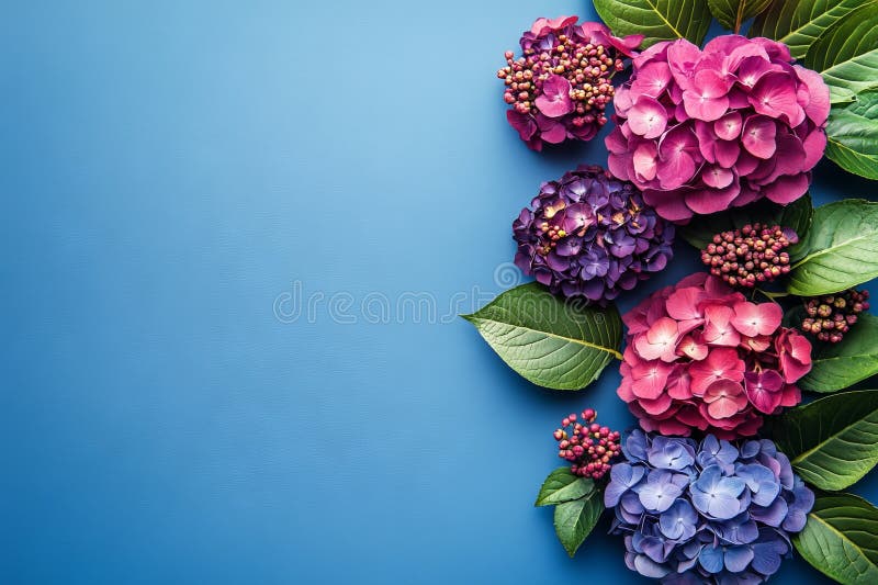 A Striking Array of Blue Hydrangea Flowers and Deep Green Leaves on a ...