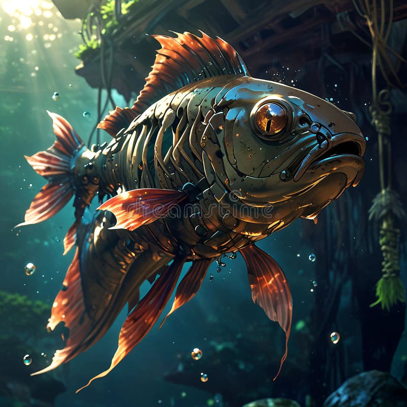 Mechanical Fish in Aquatic Realm Stock Photo - Image of detailed ...