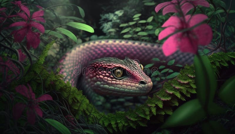 Pink serpent in florest stock illustration. Illustration of fauna ...
