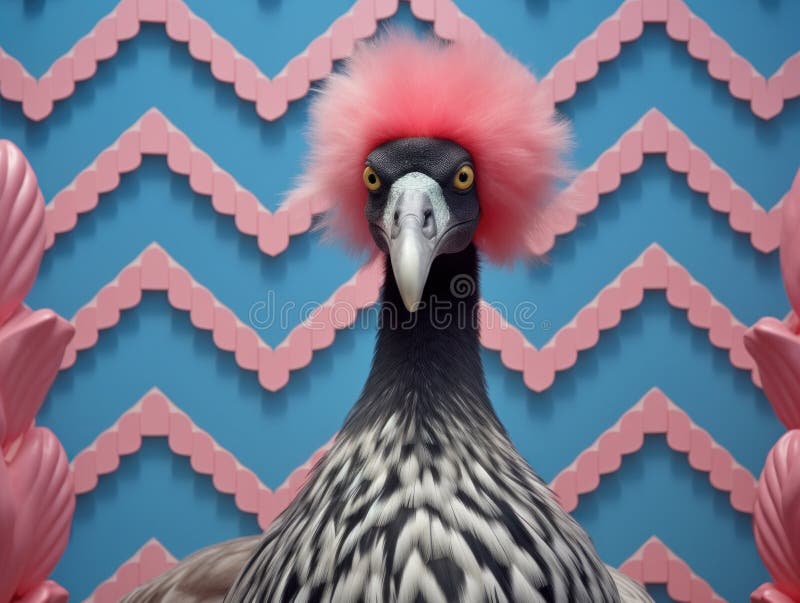 A Striking Bird Against a Chevron-patterned Backdrop. Stock Photo ...