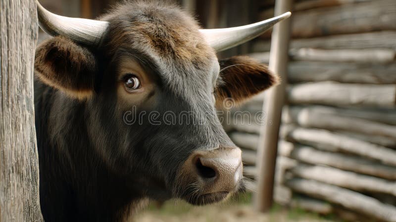 A Striking Black Angus Bull Gazes into the Camera with Intense ...