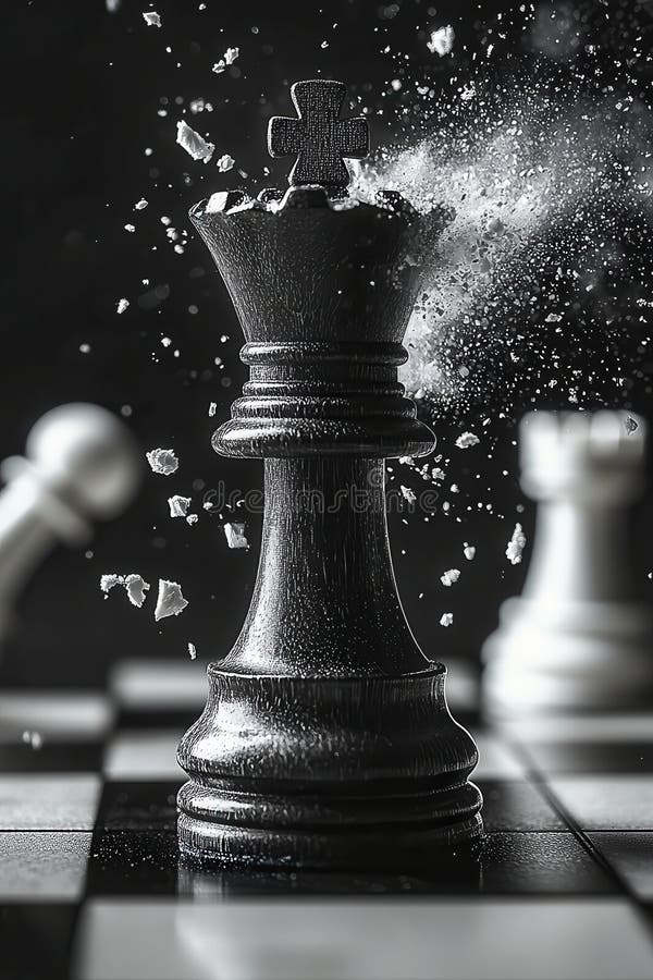 Black Chess King with Dramatic Explosion Effect on a Chessboard Stock ...