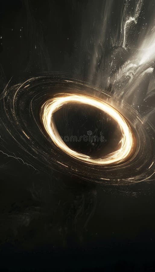 Striking Black Hole Ring with Swirling Light on Dark Background, Inspired by Interstellar S ...