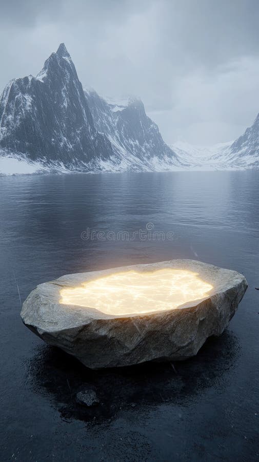 A Striking Black Stone Sculpture Sits on a Reflective Surface ...