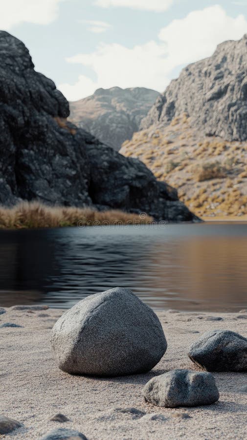 A Striking Black Stone Sculpture Sits on a Reflective Surface ...