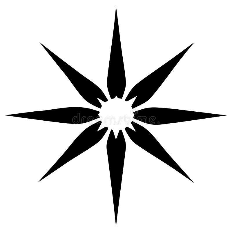 Black Vector Silhouette of a Compass Rose with Sharp Points Indicating ...