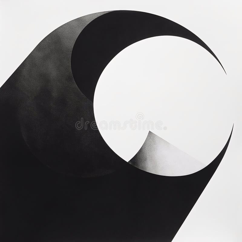 A Striking Black and White Abstract Composition Featuring a Curved Wave ...