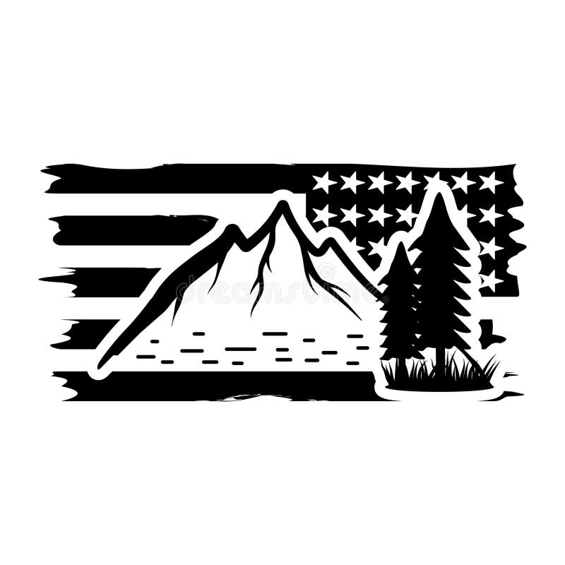 Mountain and Forest Patriotic Design with Rugged Mountain Range, Pine ...
