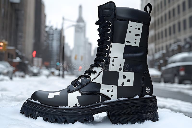 Stylish Checkered Winter Boots Stock Illustration - Illustration of ...