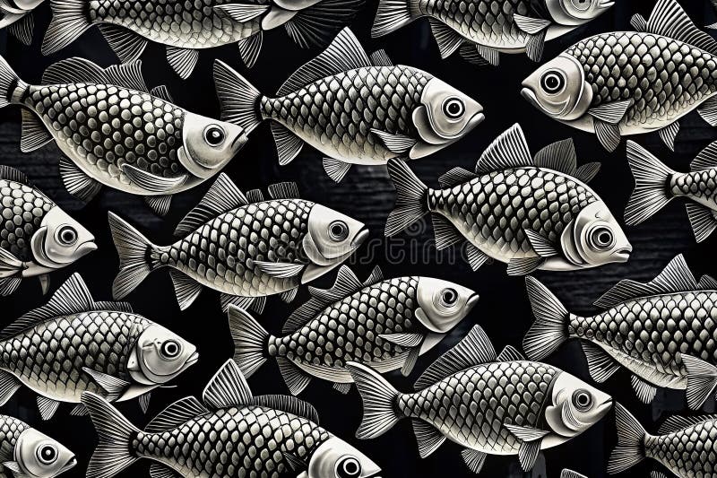 Striking Black and White Fish Pattern an Abstract Aquatic Design for ...