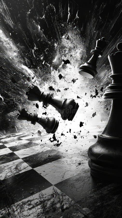 Dramatic Explosion of Chess Pieces in Monochrome Scene Stock Image ...