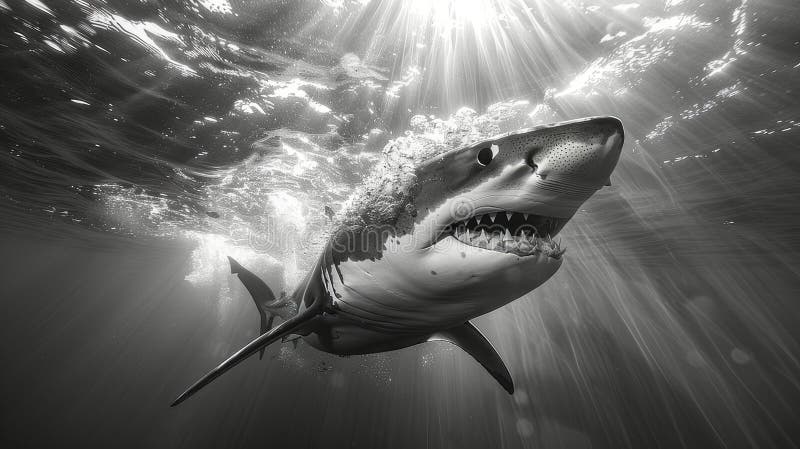 Dramatic Underwater View of a Shark Swimming Near the Ocean Surface ...