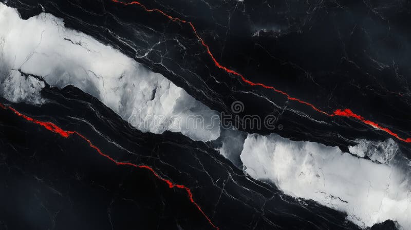 Striking Black and White Marble Texture with Red Veins Stock Photo ...