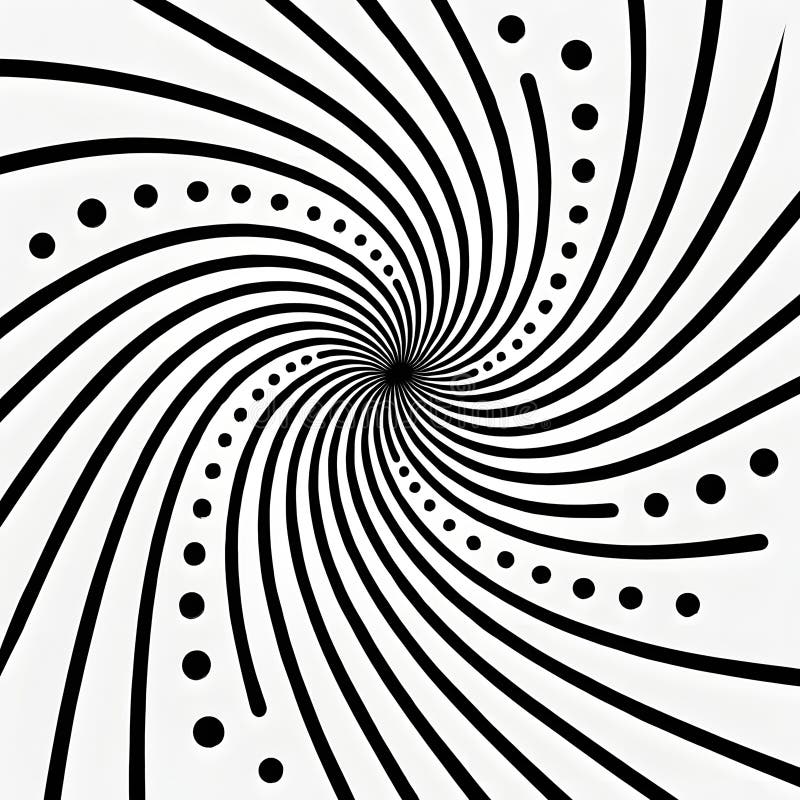 Hypnotic Spiral Vortex with Radiating Black Lines and Dotted Patterns ...