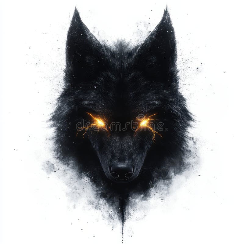 Striking Black Wolf with Electric Glowing Eyes and Mystical Aura Stock ...